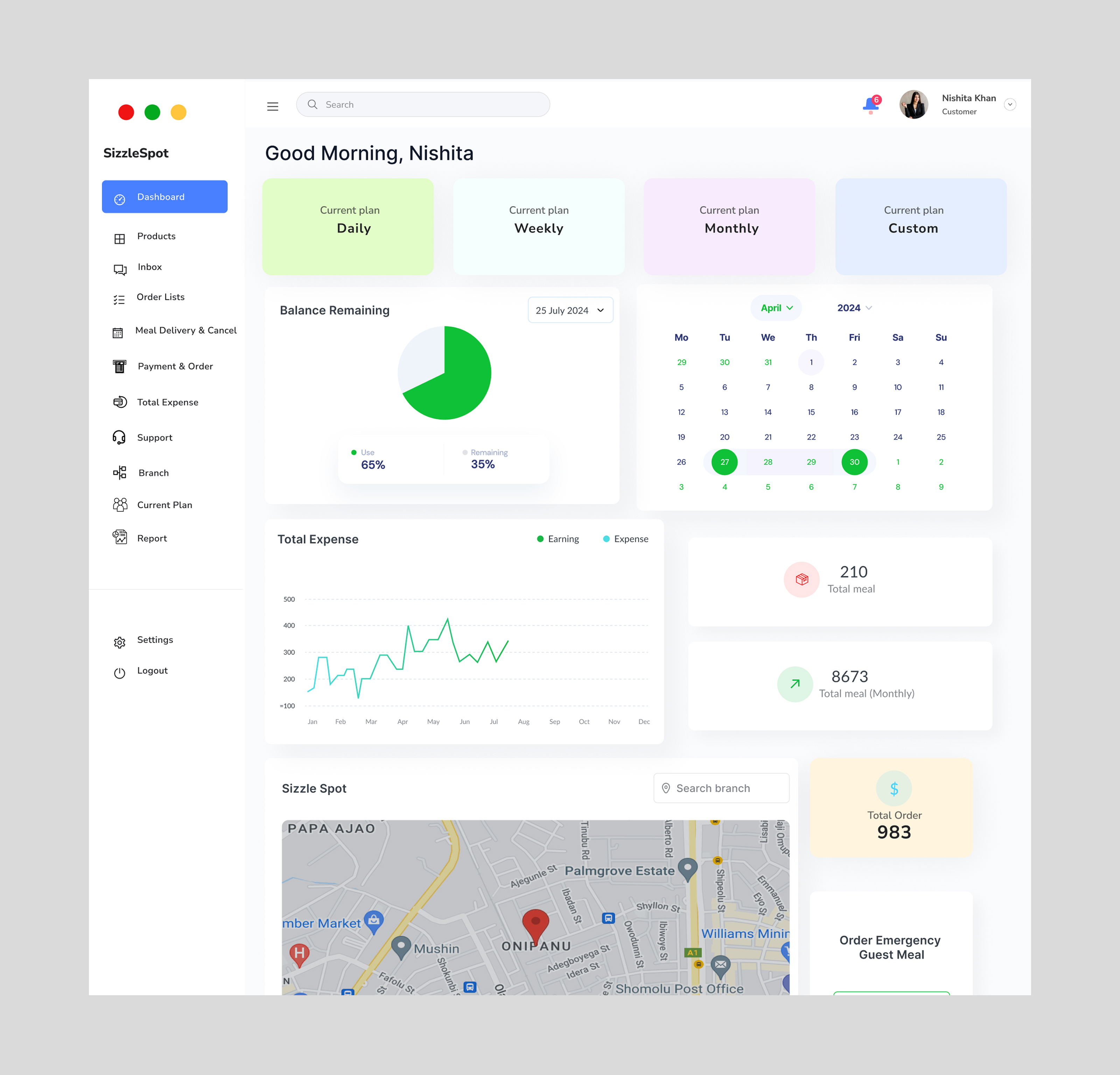 Customer Dashboard UI Design for Catering Business Website by ...