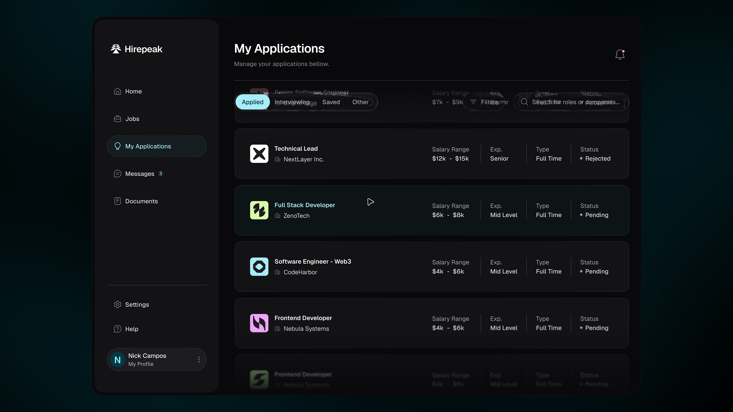 Job board UI Design by Nick Campos on Dribbble