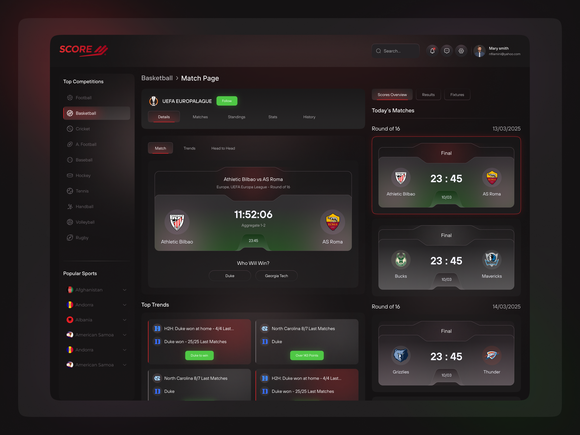 Sports Dashboard UI Design by SK Billal Hossain on Dribbble