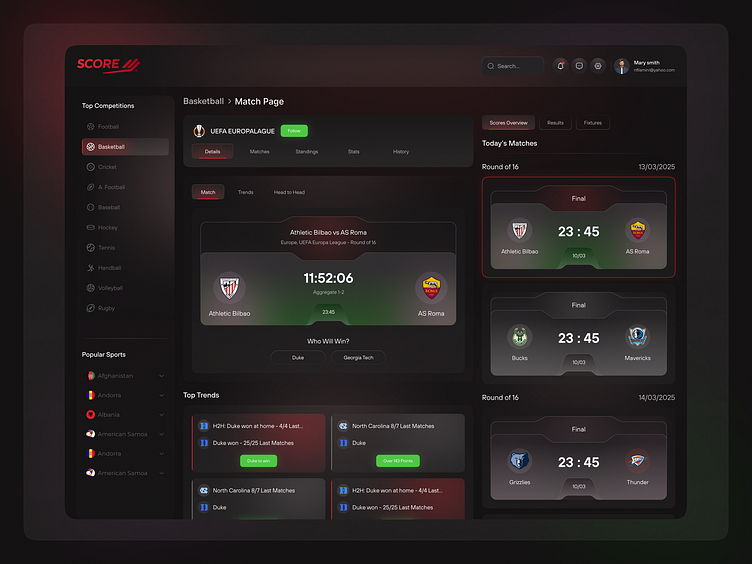 Sports Dashboard UI Design by SK Billal Hossain on Dribbble