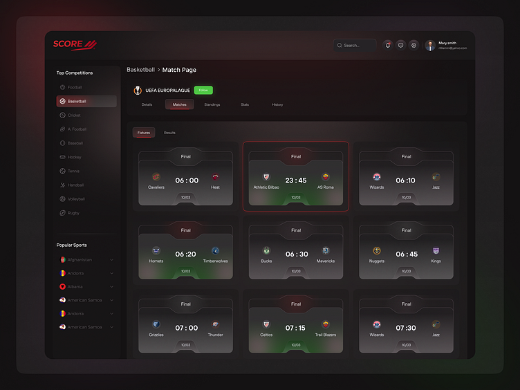 Sports Dashboard UI Design by SK Billal Hossain on Dribbble