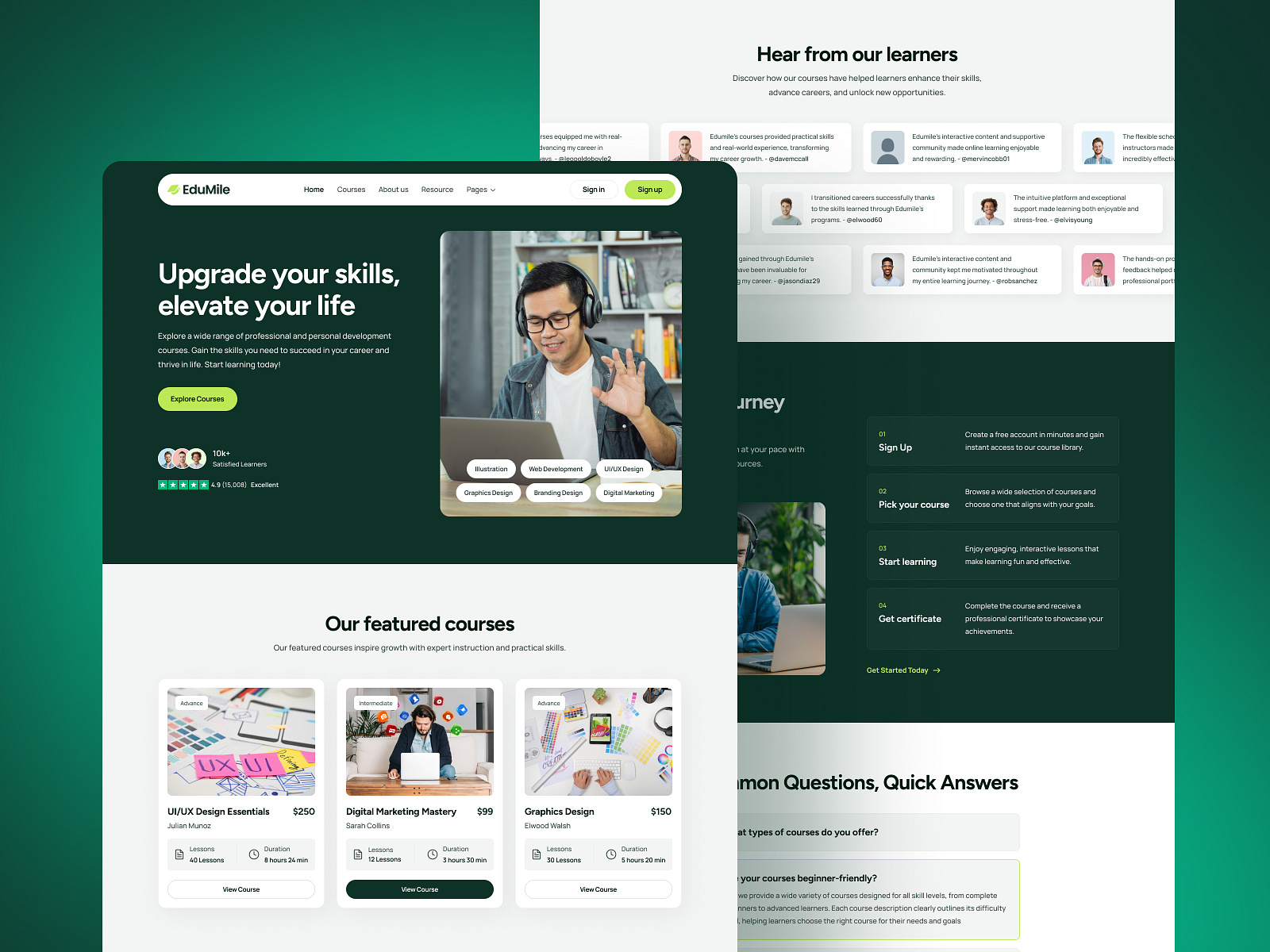 E-learning website ui design - Edumile by Ui Mile on Dribbble