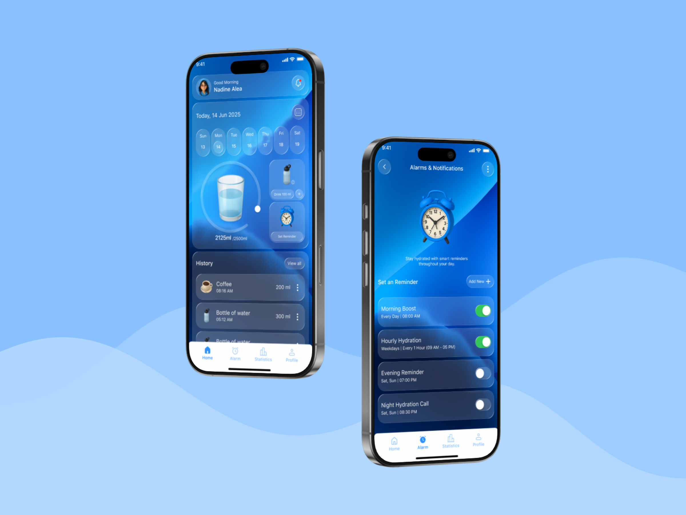AquaPal - Liquid Glass Hydration UI App by Sabilul Muttaqin on Dribbble