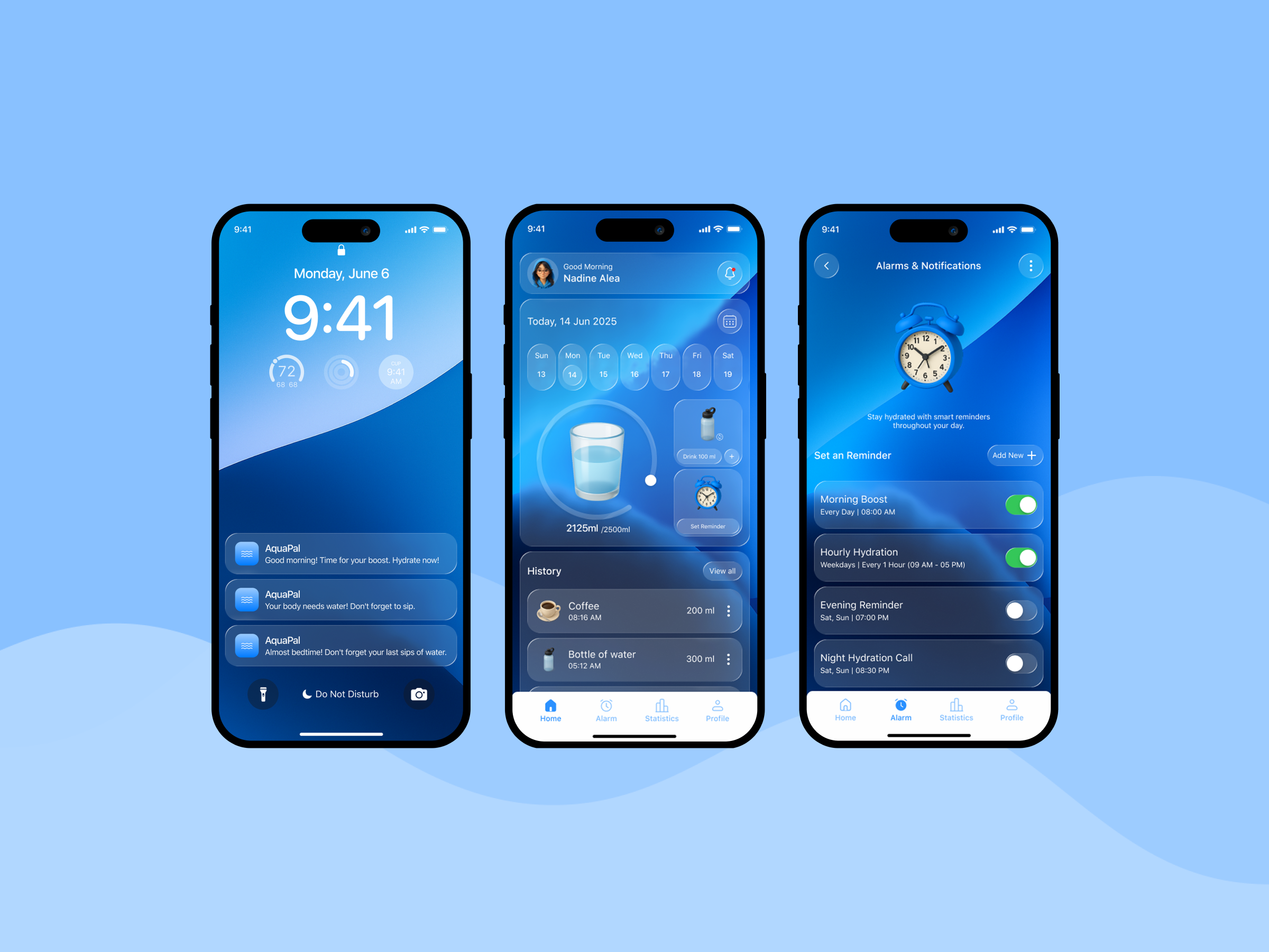 AquaPal - Liquid Glass Hydration UI App by Sabilul Muttaqin on Dribbble