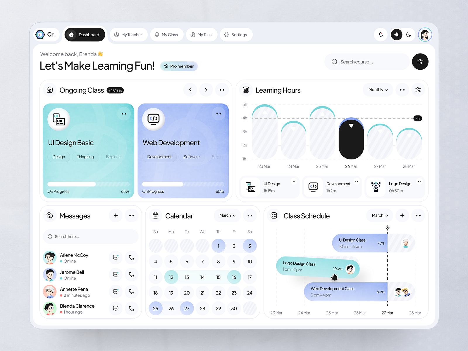 Online Learning Dashboard by One Week Wonders on Dribbble