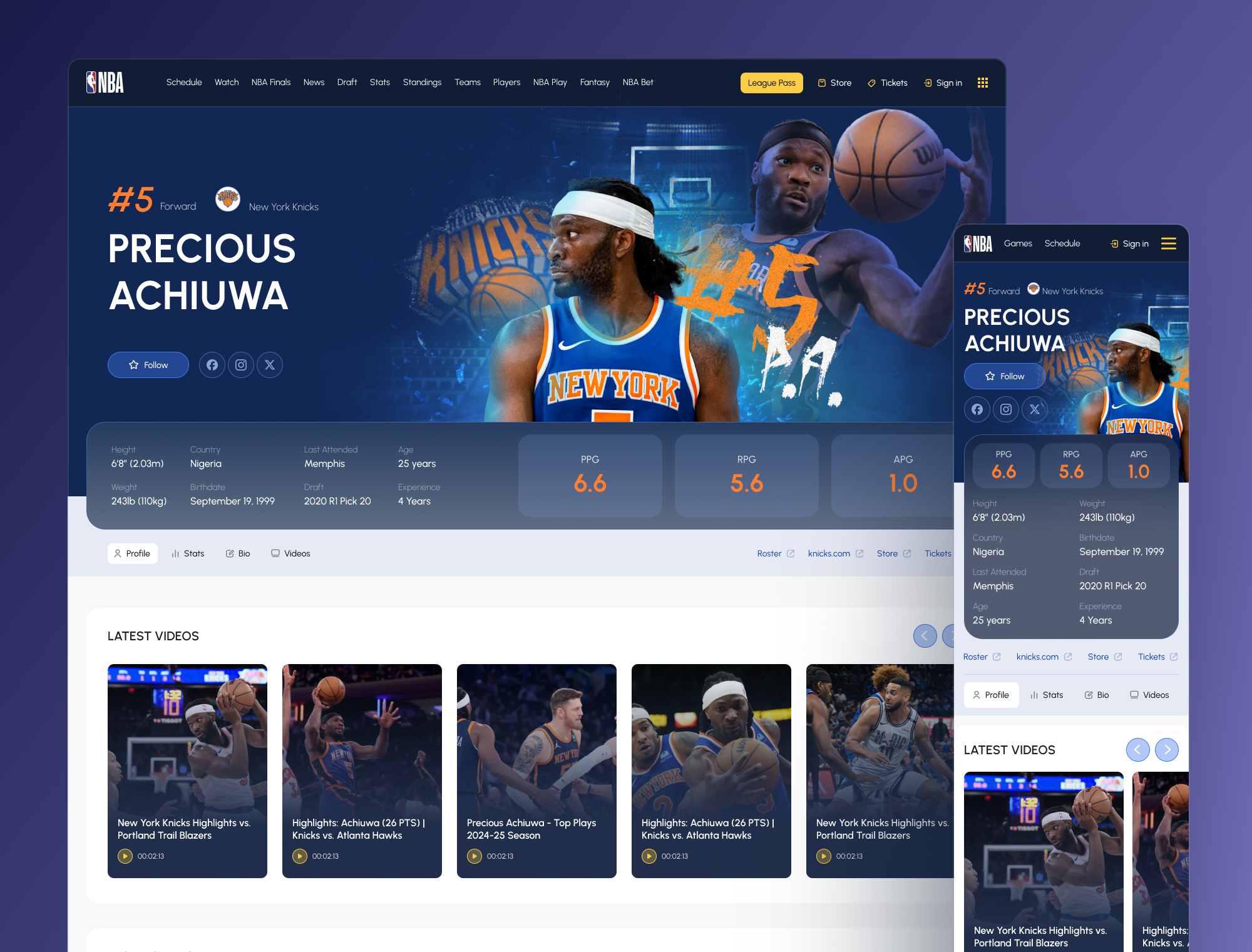 NBA player profile - redesign concept by Yulia Filonova on Dribbble