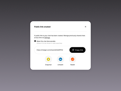 ChatGPT share popup - SnowUI by ByeWind on Dribbble