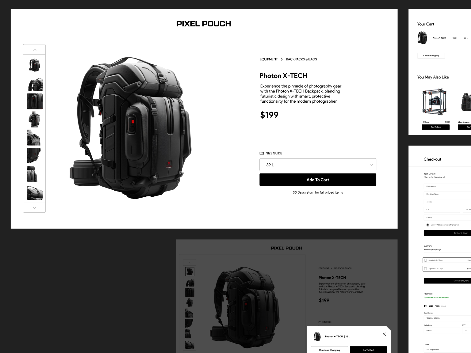 Next-Gen Checkout & Product Page UI – Pixel Pouch by Penni Cart on Dribbble