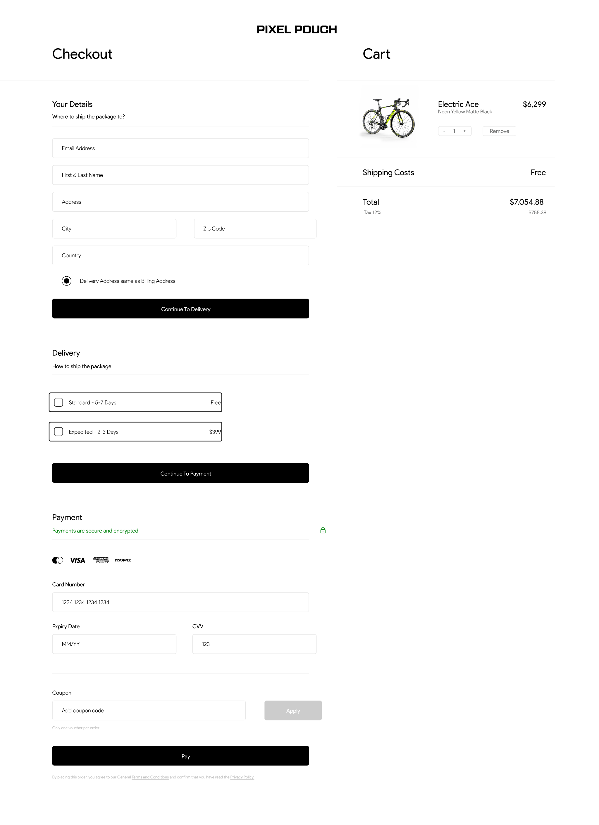 Next-Gen Checkout & Product Page UI – Pixel Pouch by Penni Cart on Dribbble