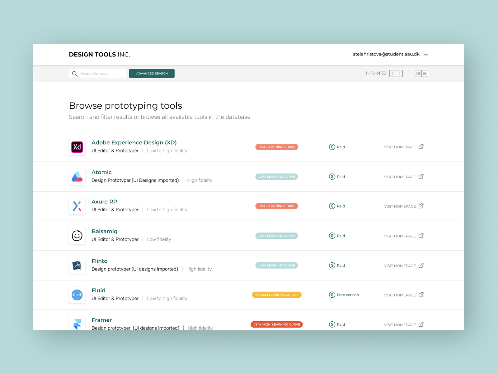 Prototyping tools database by Stela Valentinova on Dribbble