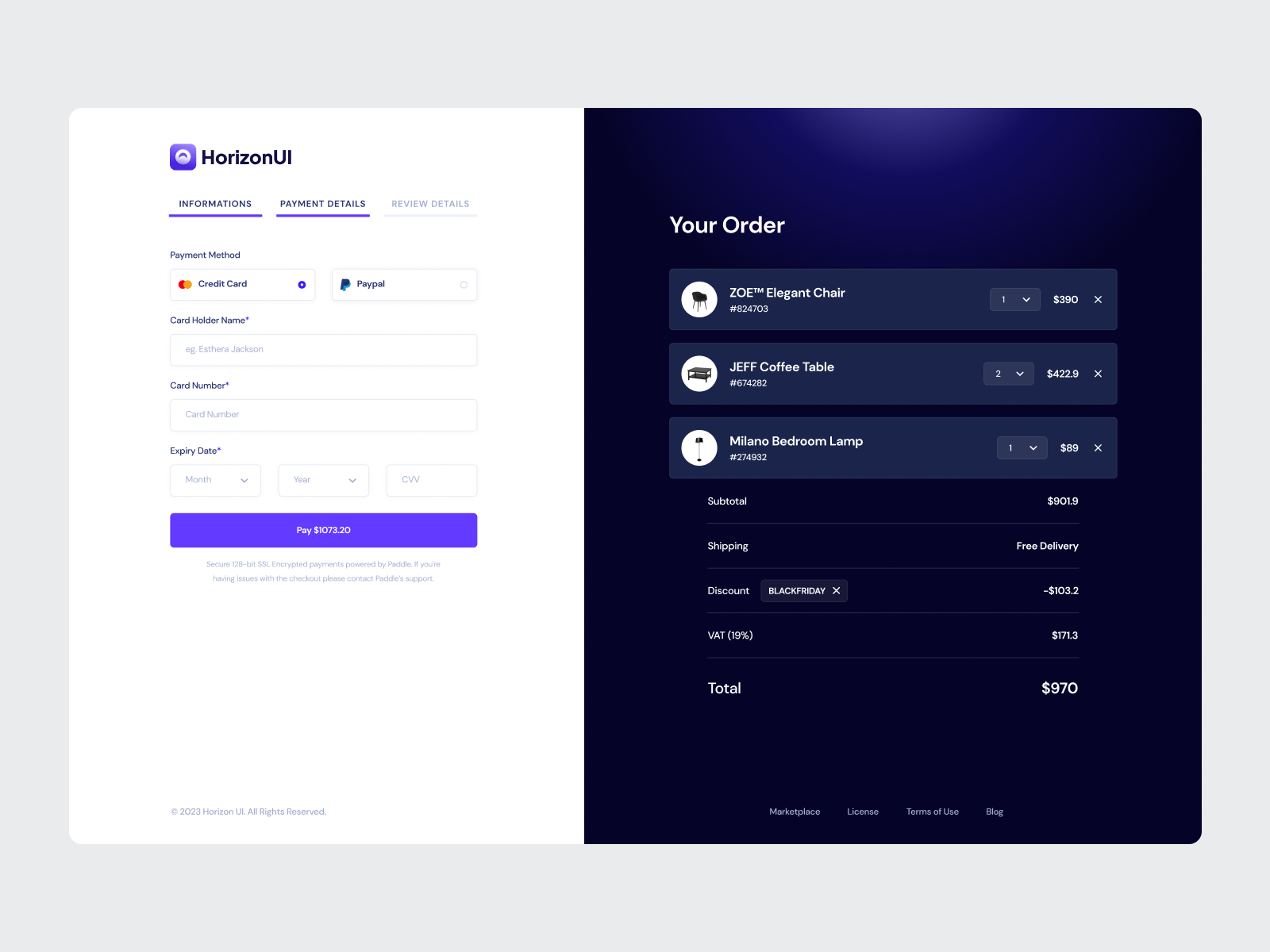 Checkout Page - Horizon UI by Horizon UI on Dribbble