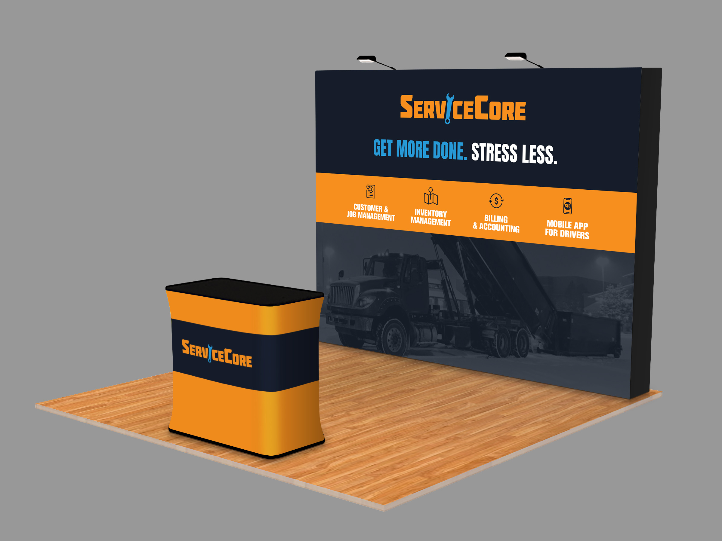 ServiceCore Booth Graphics — 10 ft & 20 ft Pop-Up Displays by Rahat Abir on Dribbble