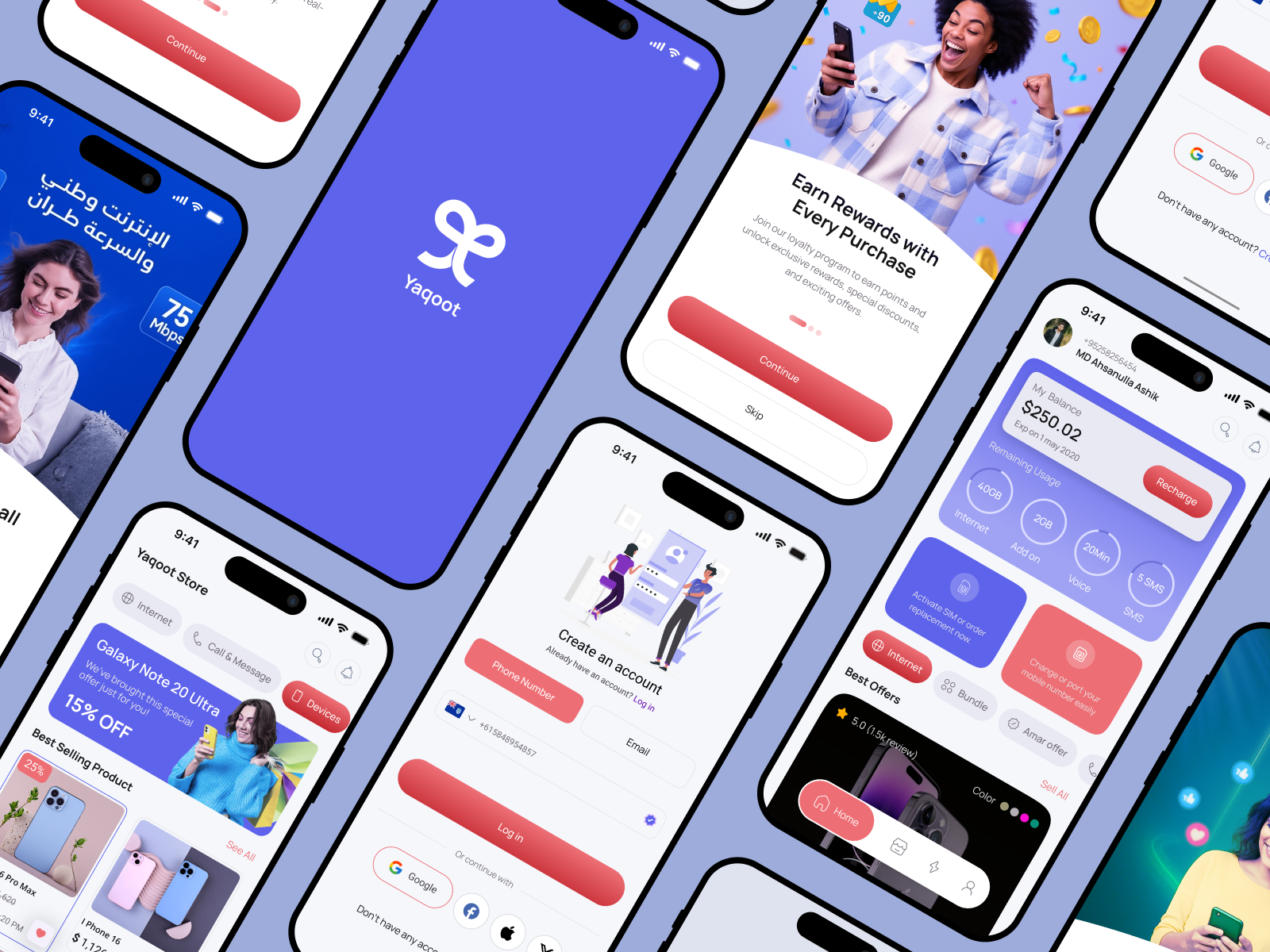 Yaqoot Mobile App – Telecom Meets Lifestyle Login & Signup UI by SHEIKH NAEEM on Dribbble