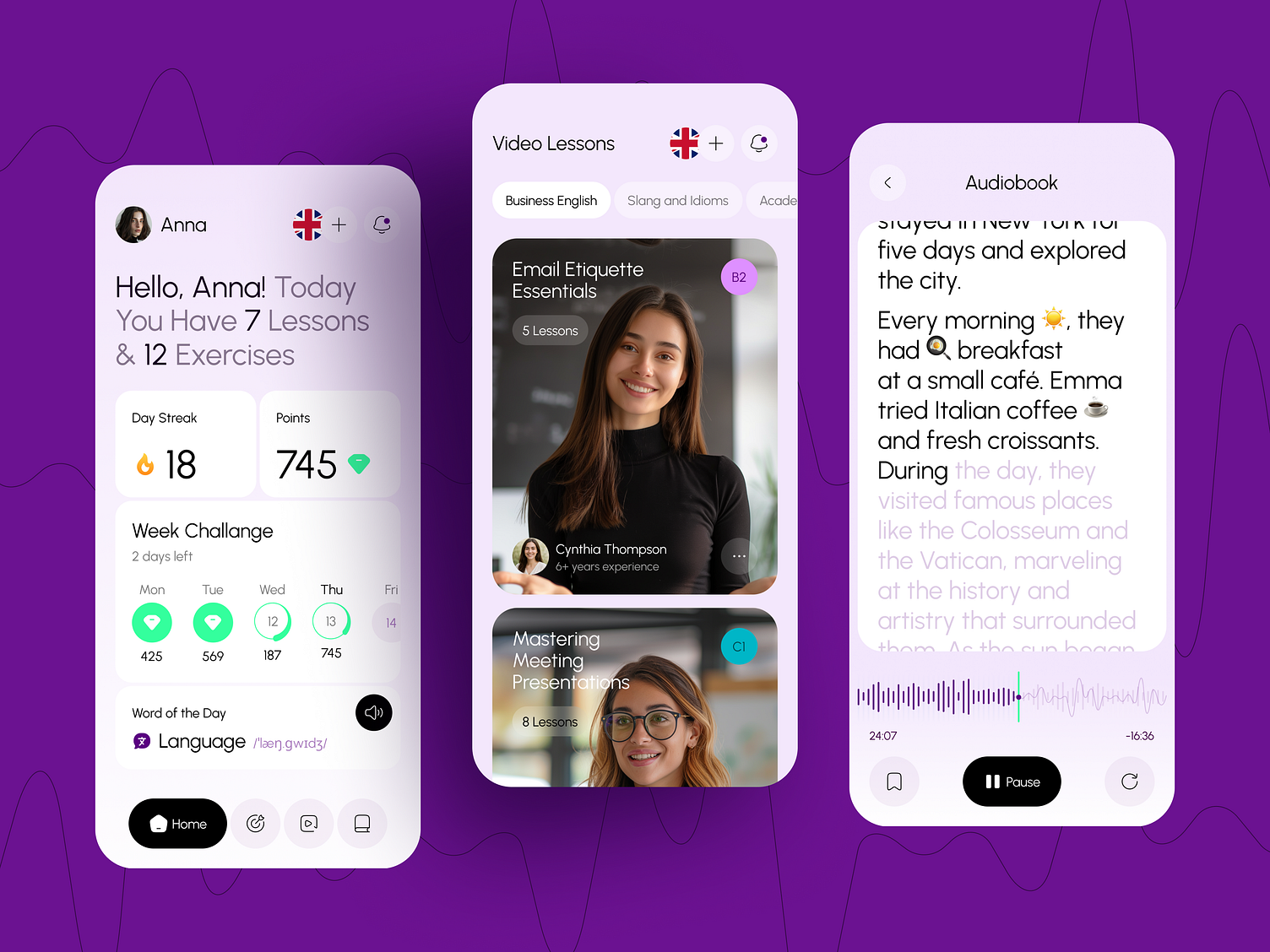 Mobile App UI for Language Learning by Nixtio on Dribbble