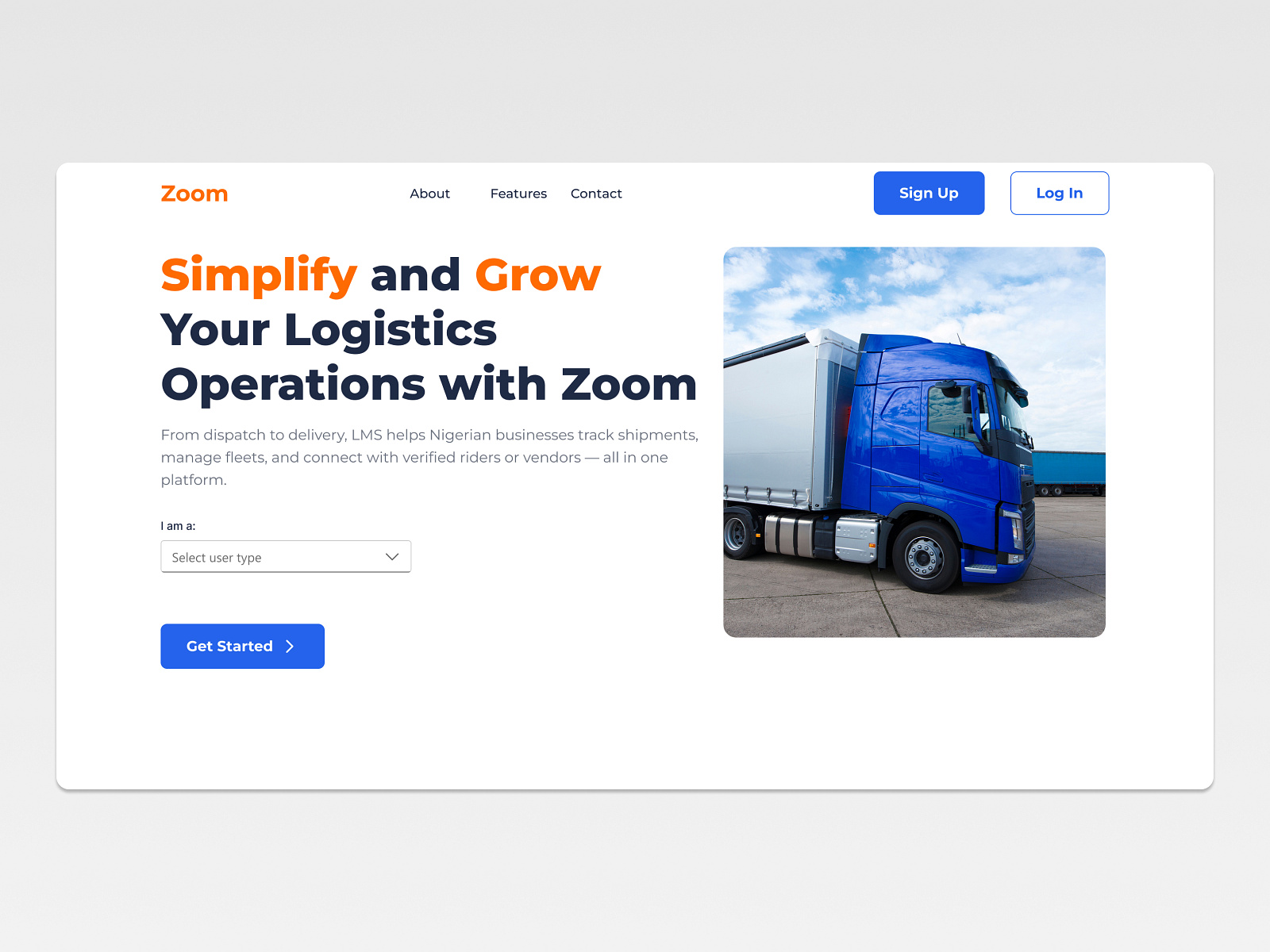 Landing Page for Zoom Logistics Management System by Mobisola Babatunde ...