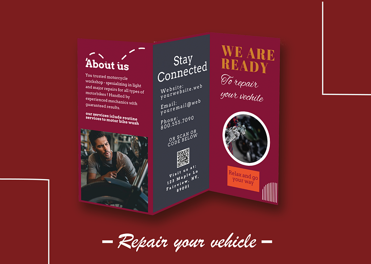 Trifold Brochure - Motorcycle Workshop by Rifqi Anas Abhinaya on Dribbble