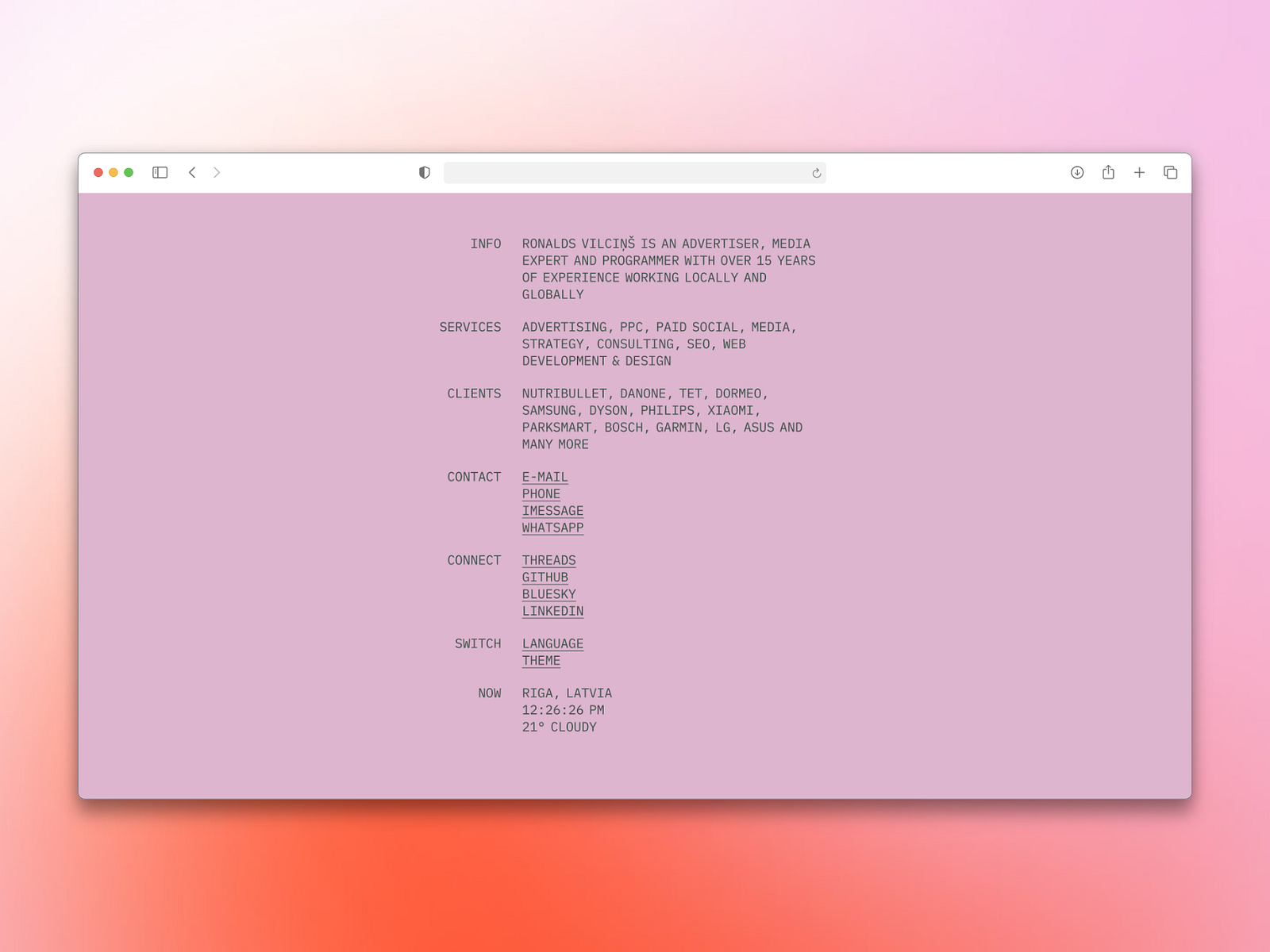 Personal website redesign by Ronalds Vilciņš on Dribbble