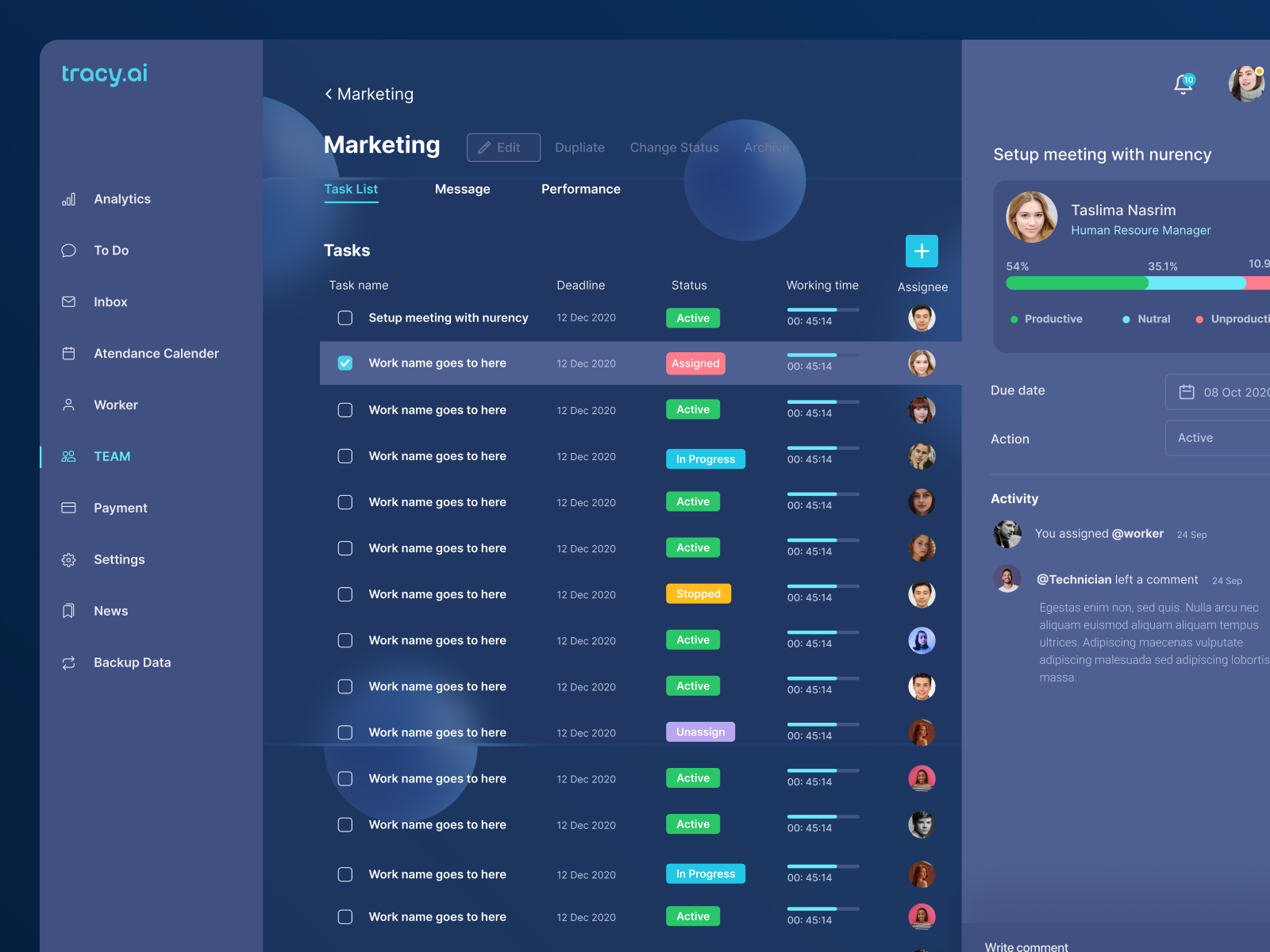 Tracy.ai – Time Tracker Dashboard UI by Nasir Uddin on Dribbble