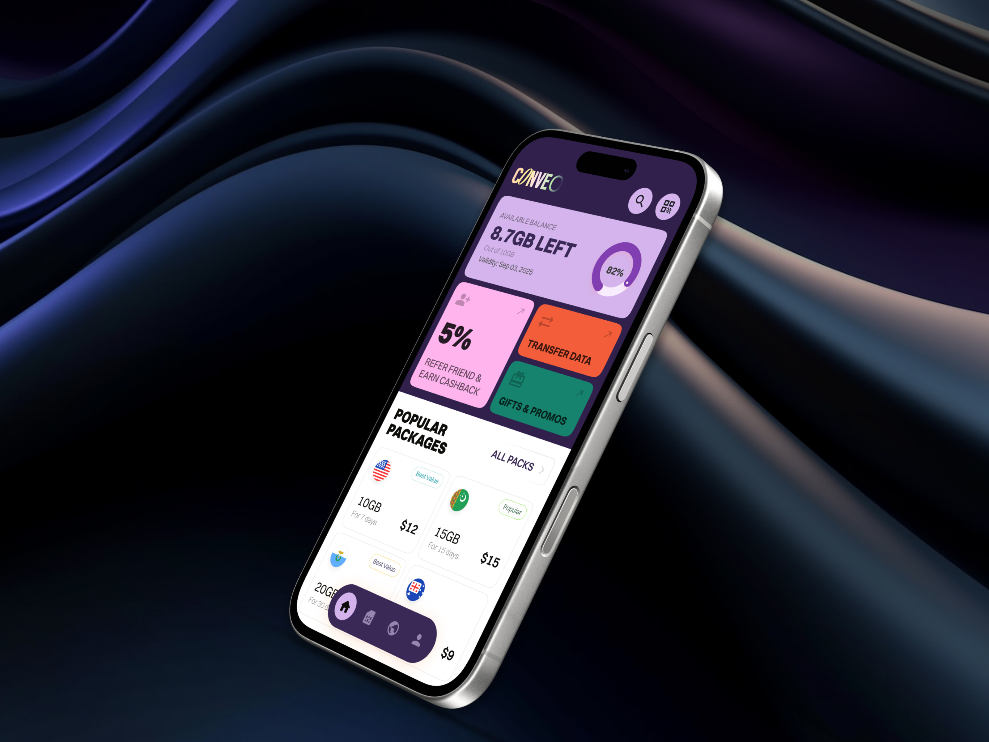 Conveo: Telecom App UI for Global eSIM by Asiq M. for Netro Systems on ...