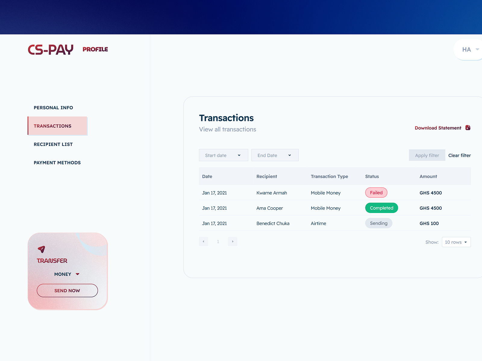 Transactions UI by Hakeem Adjei on Dribbble
