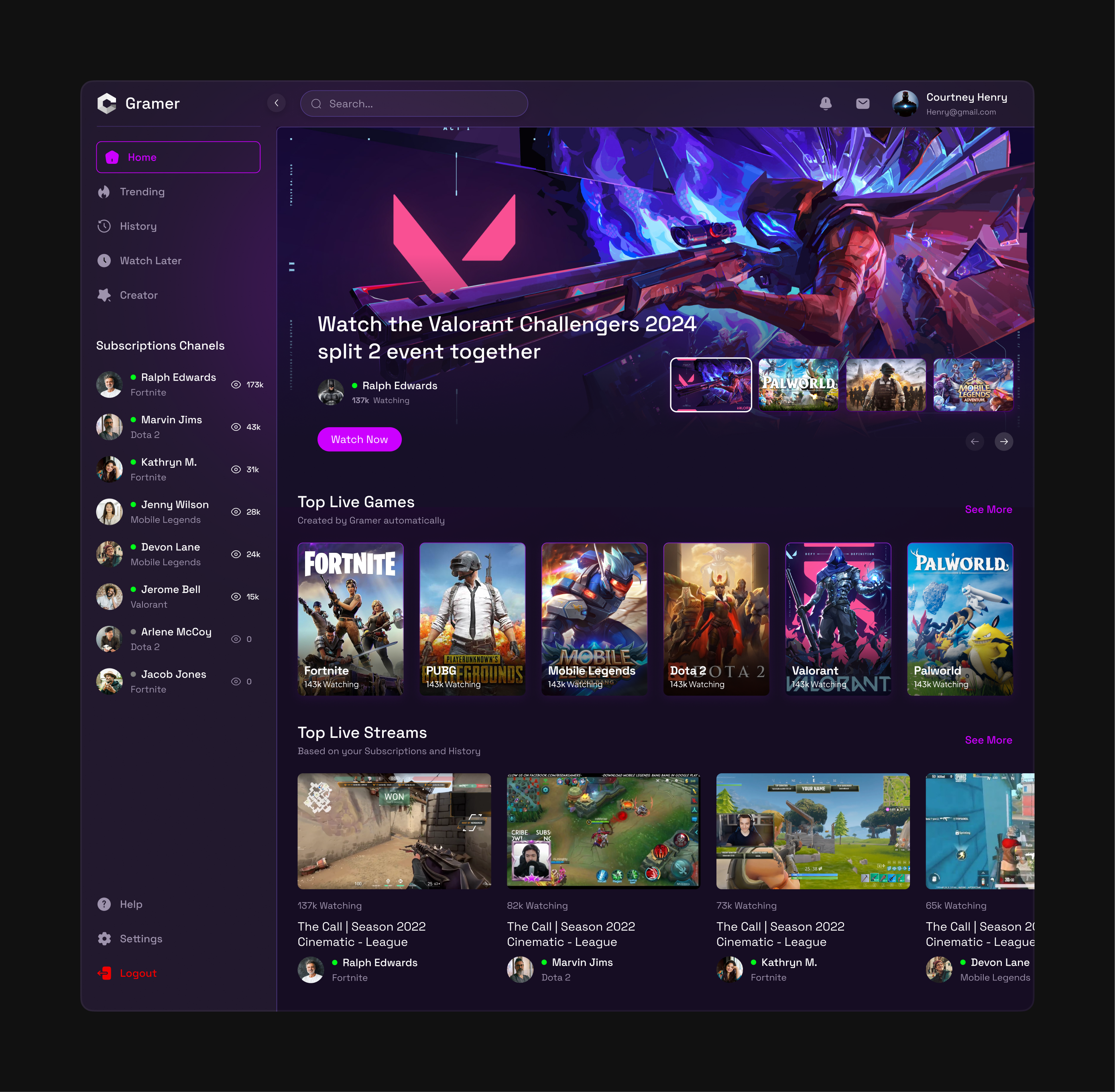 Gramer - Streaming Game Platform by Fardika for Korsa on Dribbble