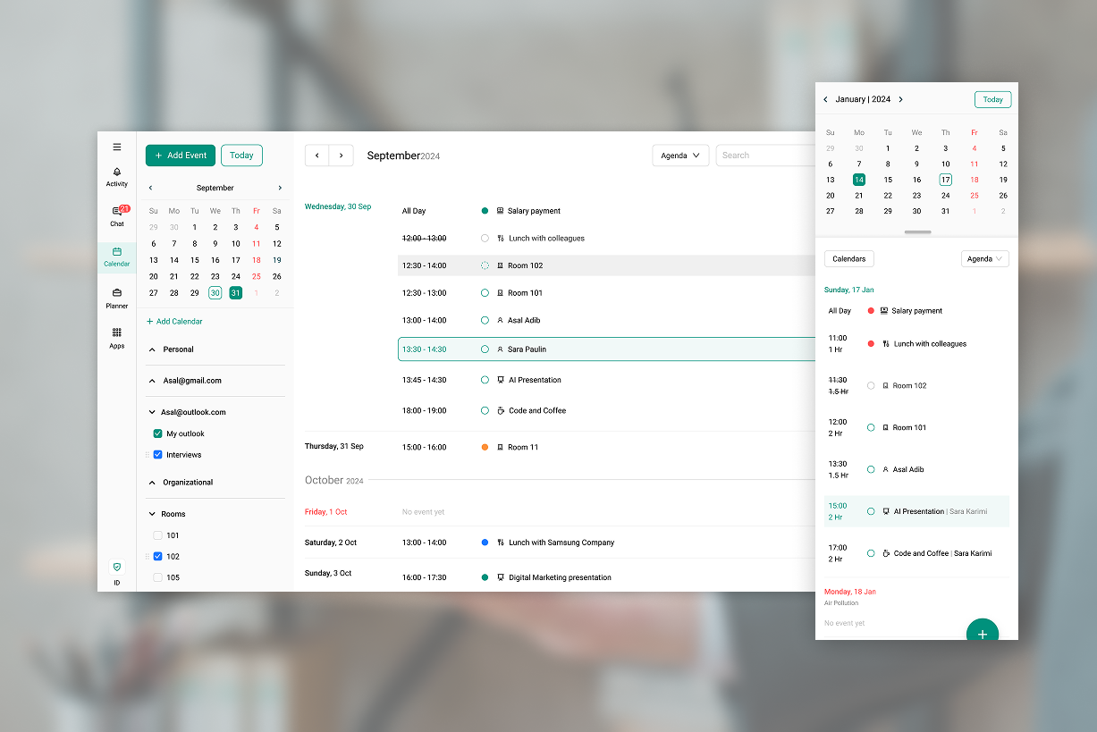 Calendar UI – Light & Dark Mode by Asal adib on Dribbble