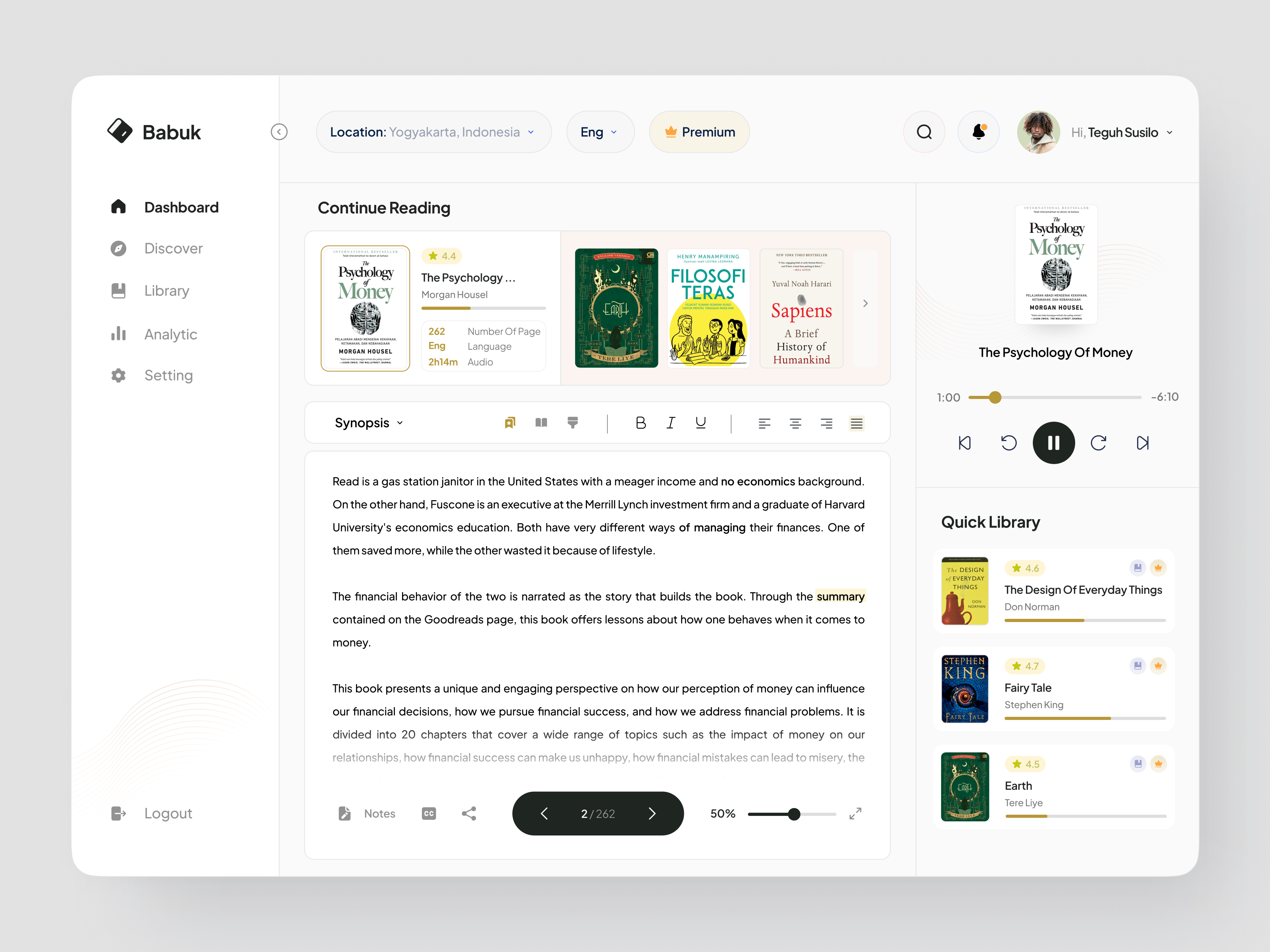 Babuk - Ebook Dashboard by Haqqi Ilmiawan for Kretya Studio on Dribbble