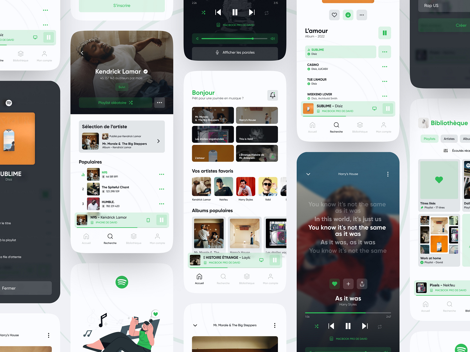 Spotify - Light Theme App UI [Full Project] by David Pirault on Dribbble