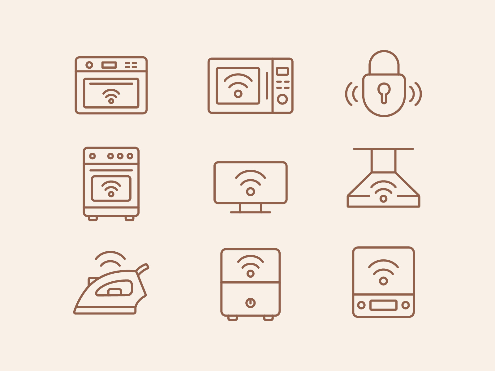 Smart Kitchen & Appliance Line Icons – 9 Minimal Symbols by Grand ...