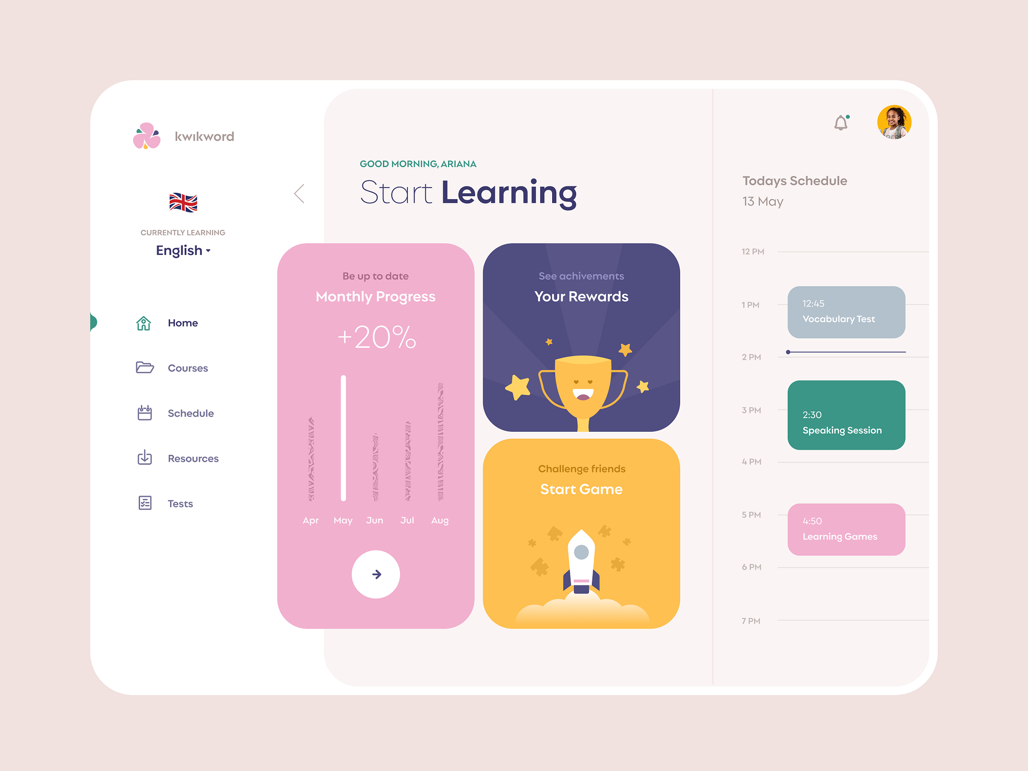 Kids eLearning Dashboard by Szymon Dziukiewicz for Lexogrine on Dribbble