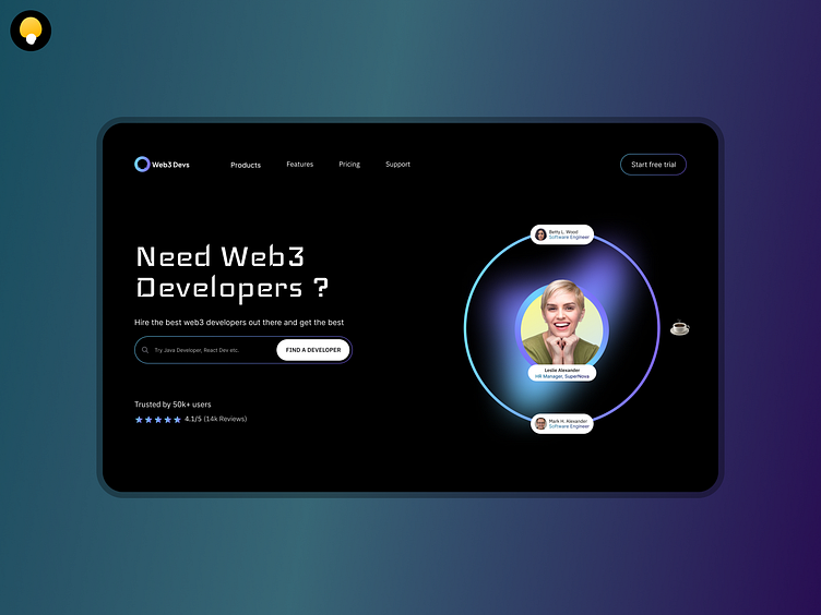 Hire web3 developer | Landing page by Cashew Designs • cashew.wtf on Dribbble
