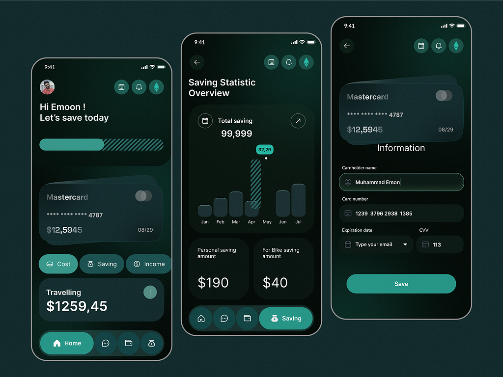 Dark Mode Finance Intuitive Mobile Banking App UI/UX by Emon | UIUX ...