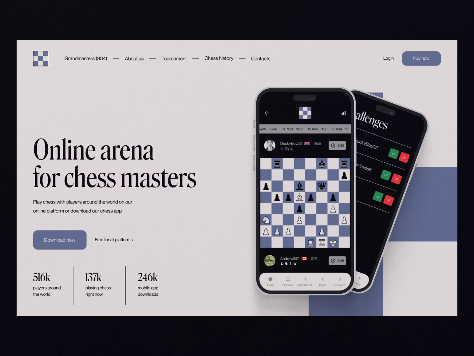 Online chess platform by Alex Tkachev on Dribbble