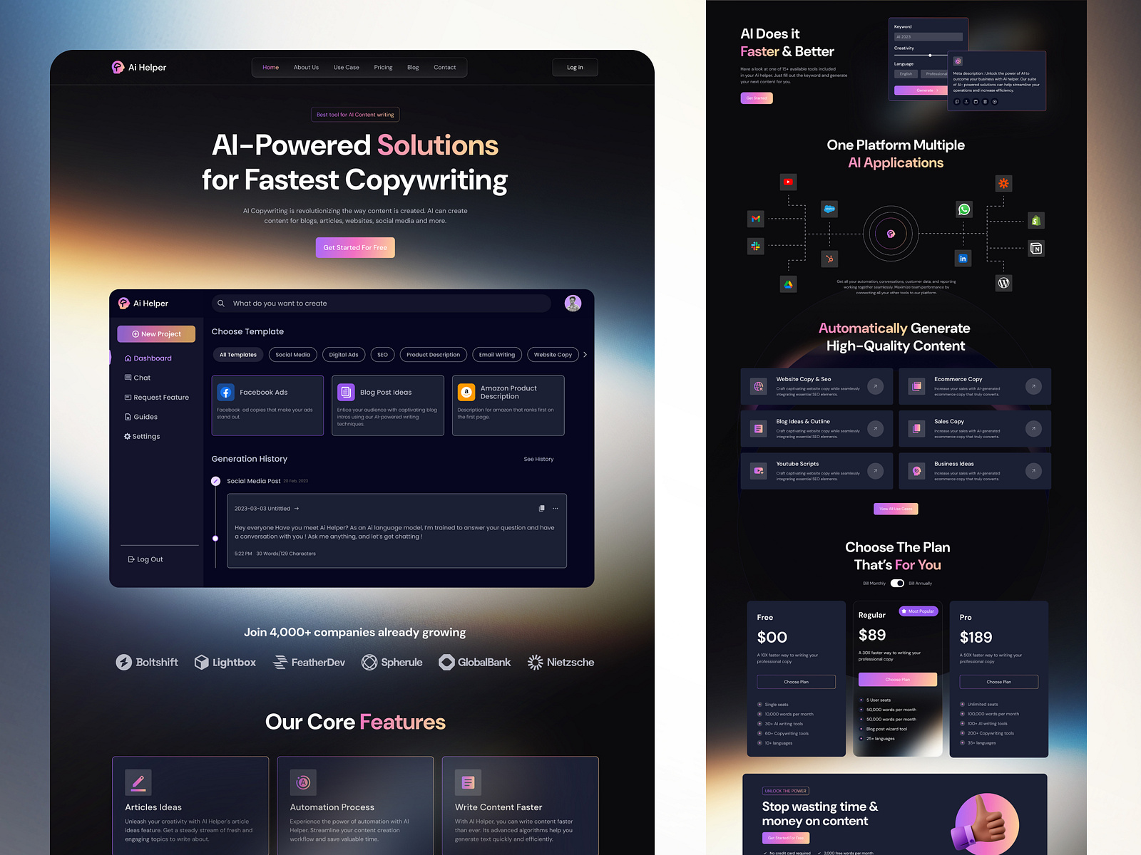 AI Helper - AI Copywriting Assistant Landing Page UI UX Design by Sifat ...