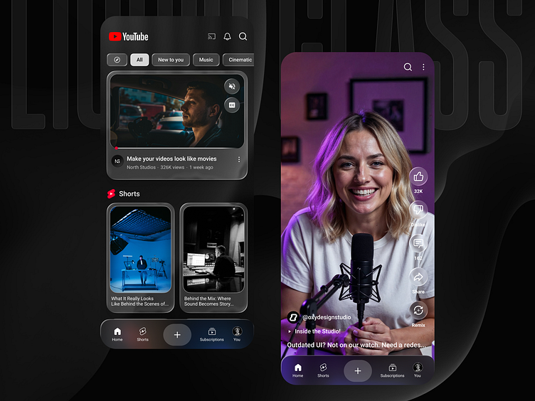 YouTube App Liquid Glass Redesign by Oxy Design Studio on Dribbble