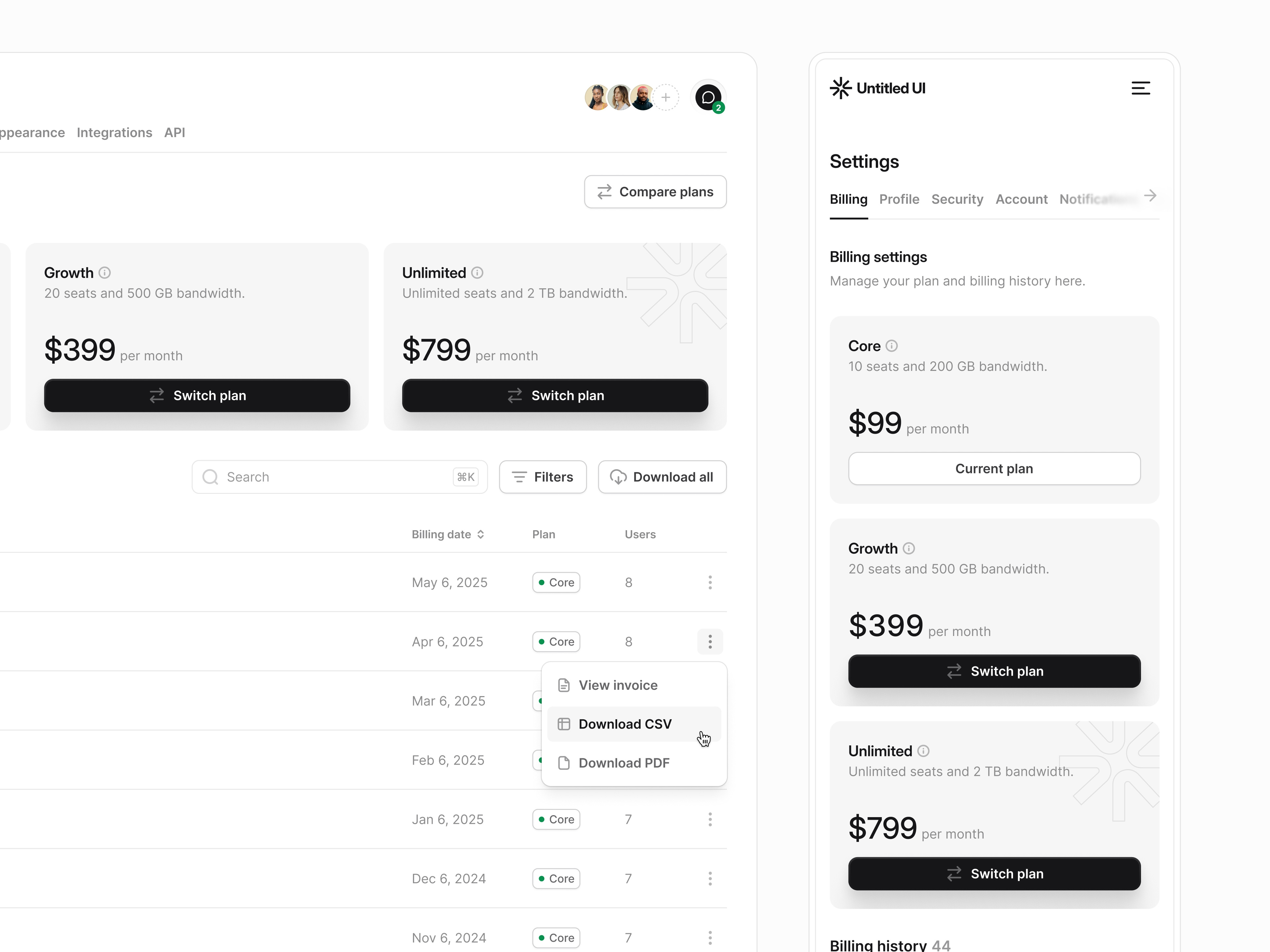 Billing settings — Untitled UI by Jordan Hughes® on Dribbble