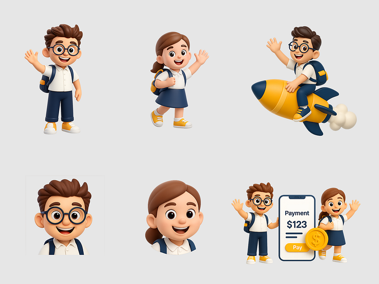 School Payment Illustrations – Kids Mascot UI Set by qurrota aini dila ...