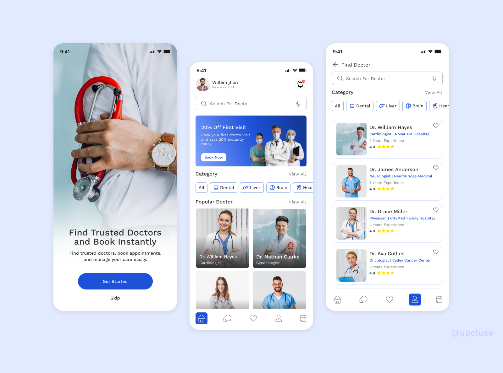 Doctor Booking App UI Onboarding + Search Flow by Upclues on Dribbble