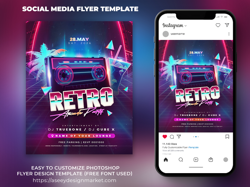 Retro Arcade Party PSD Flyer Template by AseeyDesignMarket on Dribbble