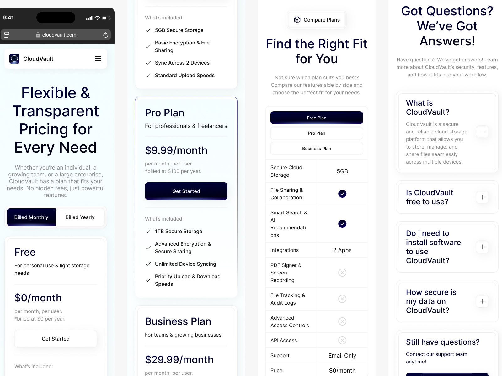 CloudVault - Cloud File Storage Website (Pricing Page) by Robbi Darwis for Flow Forge on Dribbble