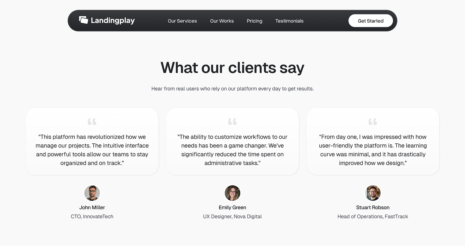 Testimonial Section by Landing Play on Dribbble