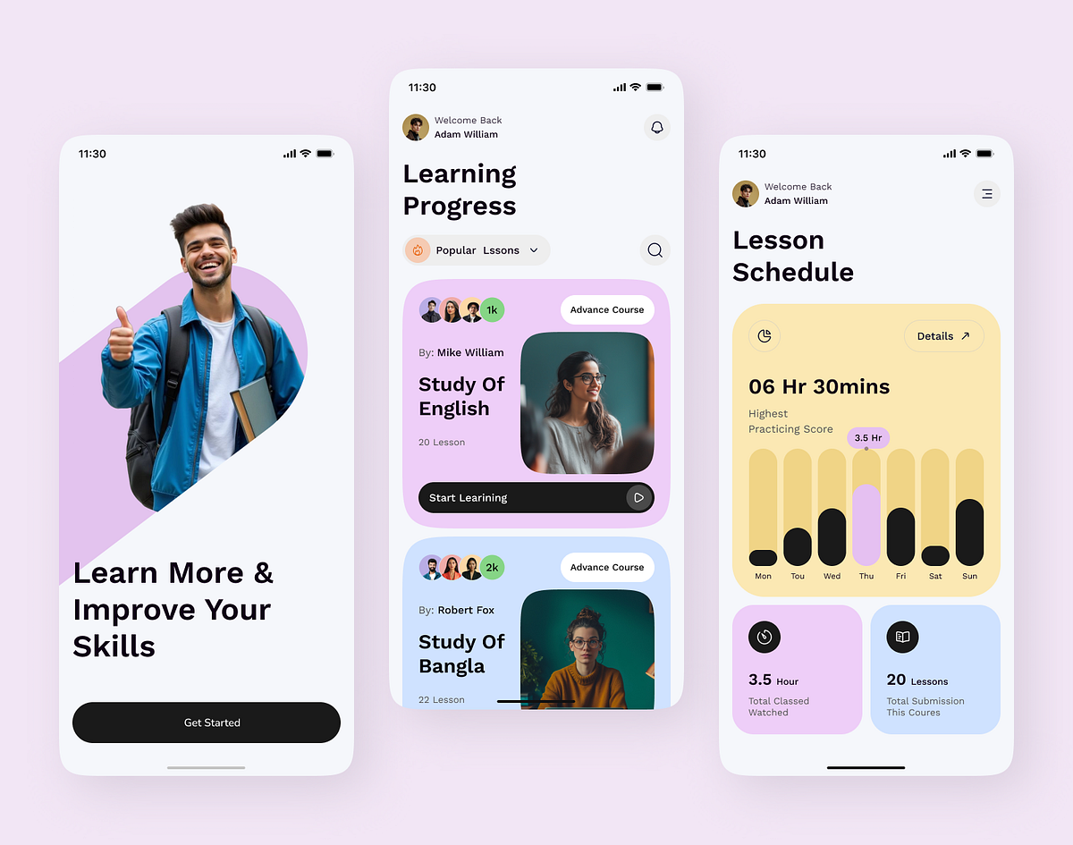 E learning mobile app design by Ajoy Mondal on Dribbble