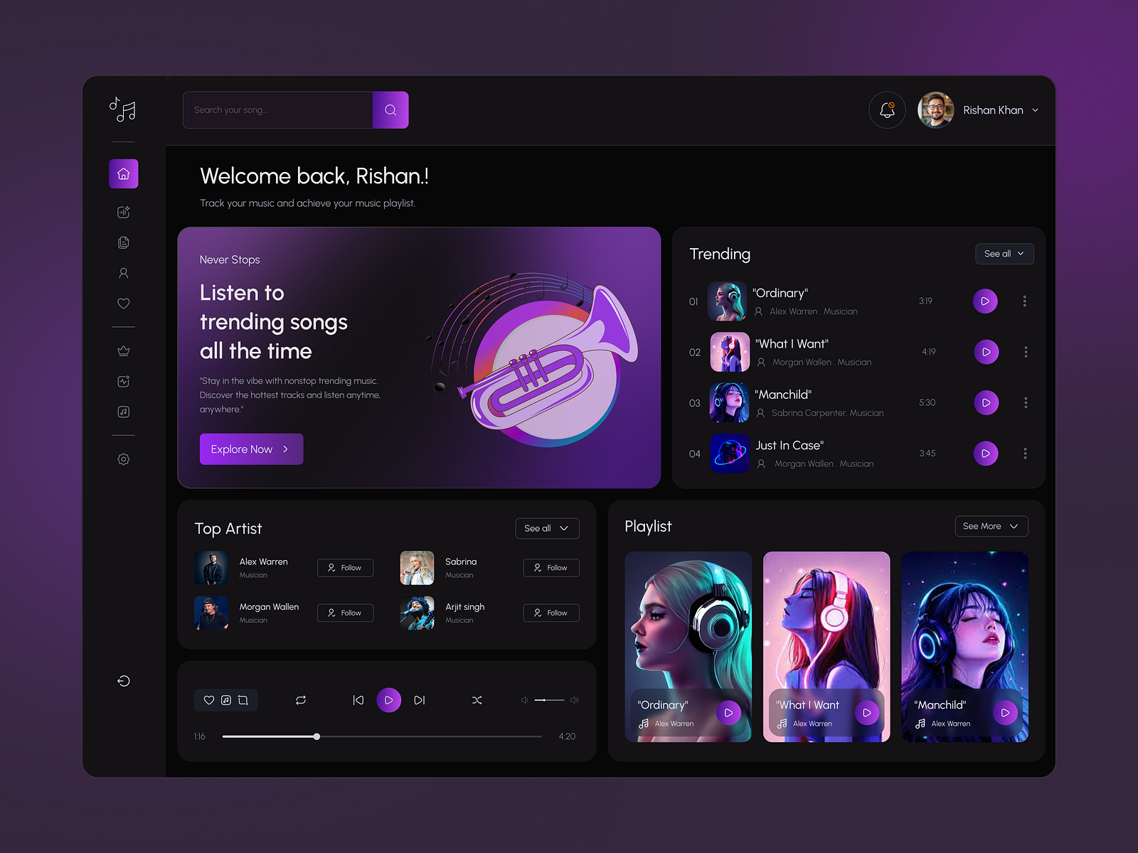 Music Dashboard Design by Rishan Khan on Dribbble