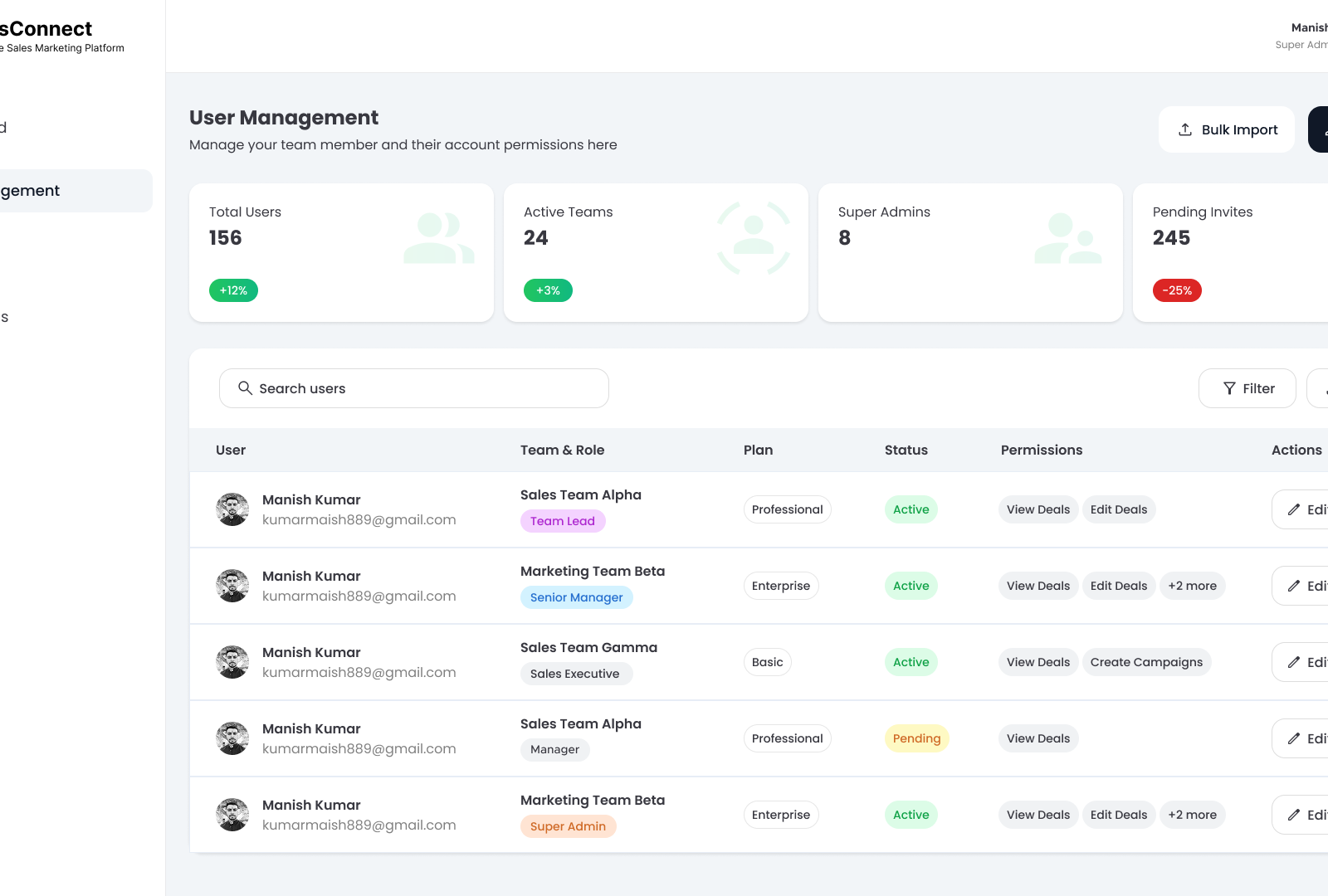 User Management Dashboard - SaaS by Manish Thakur 🎨 on Dribbble