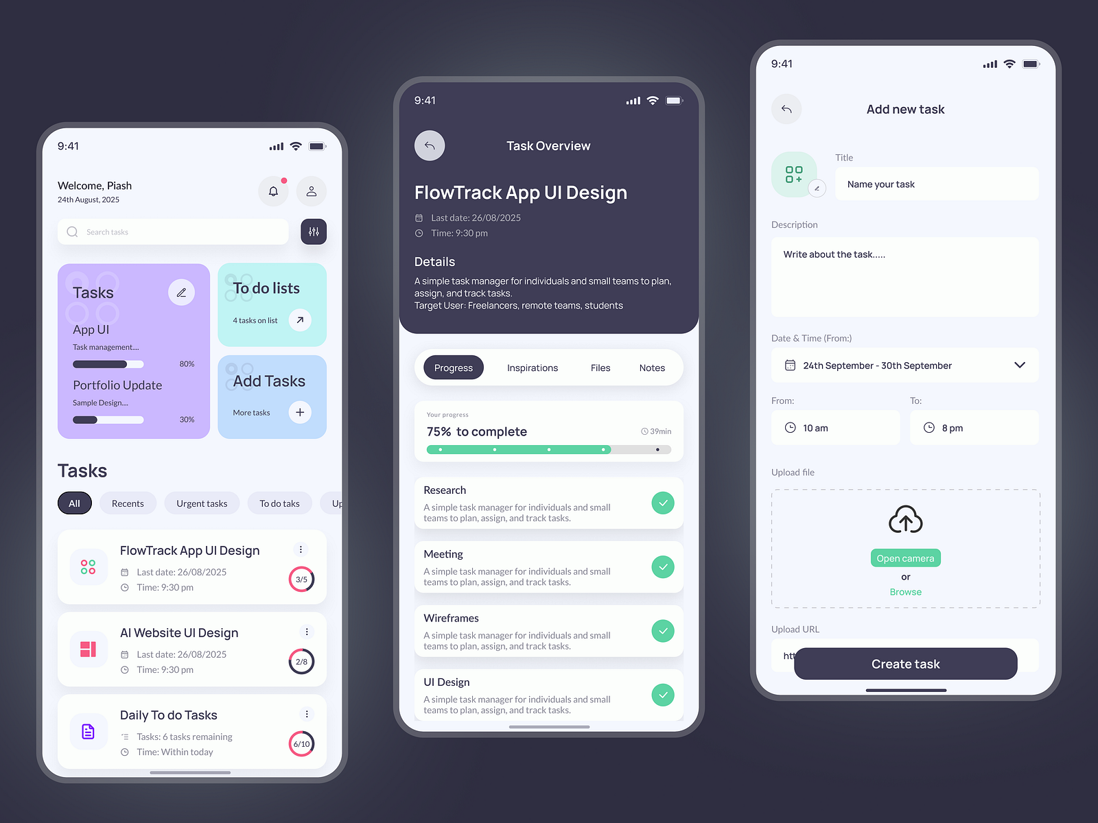 Minimal Task Management App UI by piash ahmed on Dribbble