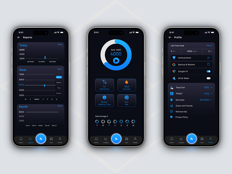 Step Counter App UI by UIOVIA ® on Dribbble