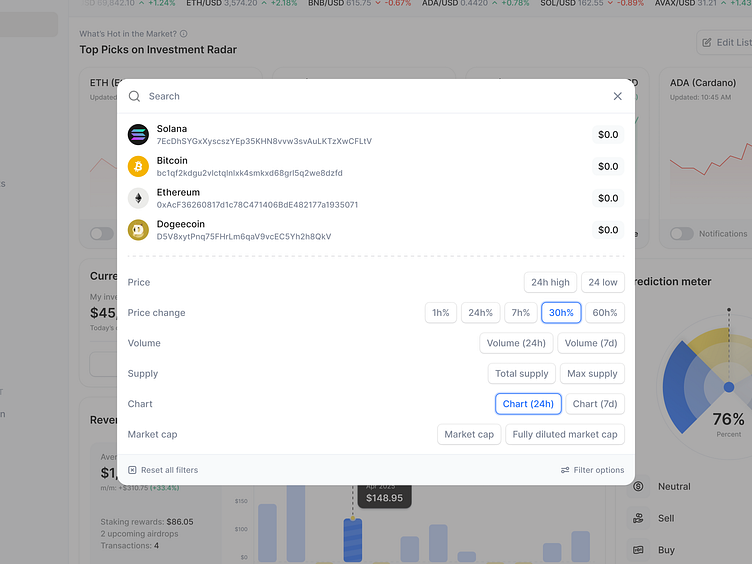 Crypto Quick Search – Filter & Insights Panel by Keitoto on Dribbble