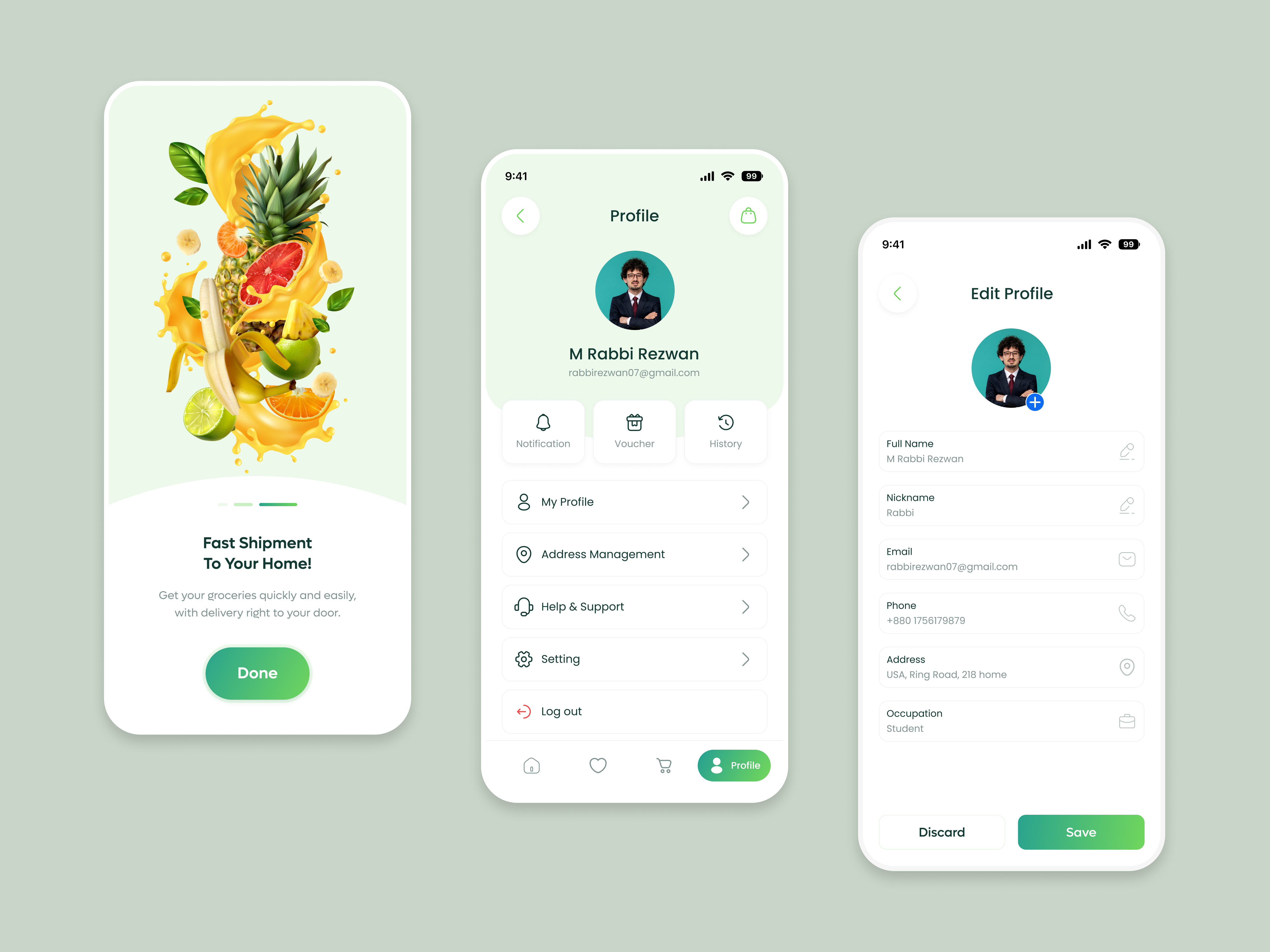 Modern - Grocery Mobile App - Splash, profile & Edit profile. by M ...