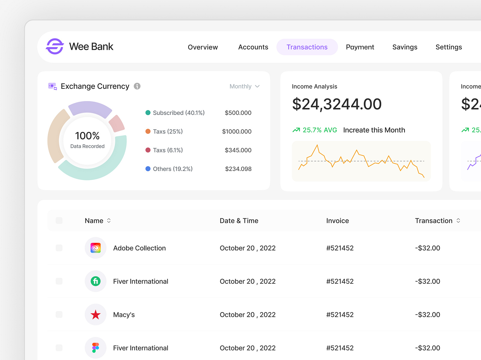 Transaction screen Dashboard - Fintech by Wolfpixel UI/UX for Wolfpixel ...