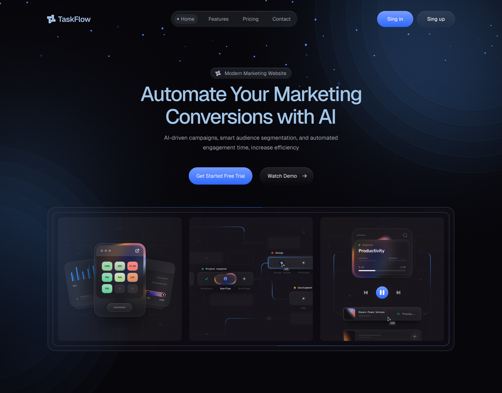 TaskFlow - Ai Marketing Landing page by Shuvo Sen on Dribbble